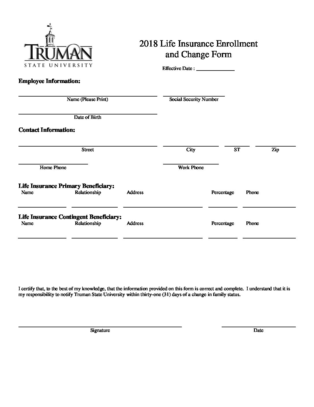 Information Form For Insurance